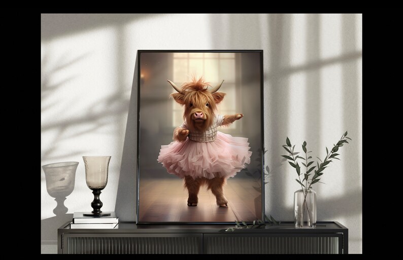 Highland Cow Cute Ballerina in Pink Tutu Dancing. Colour Portrait ...