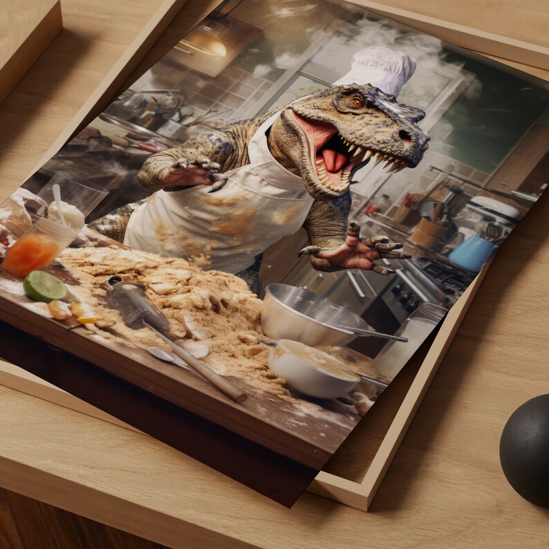 T.rex Tyrannosaurus Angry Chef Dinosaur Baking a Cake Picture. Colour ...