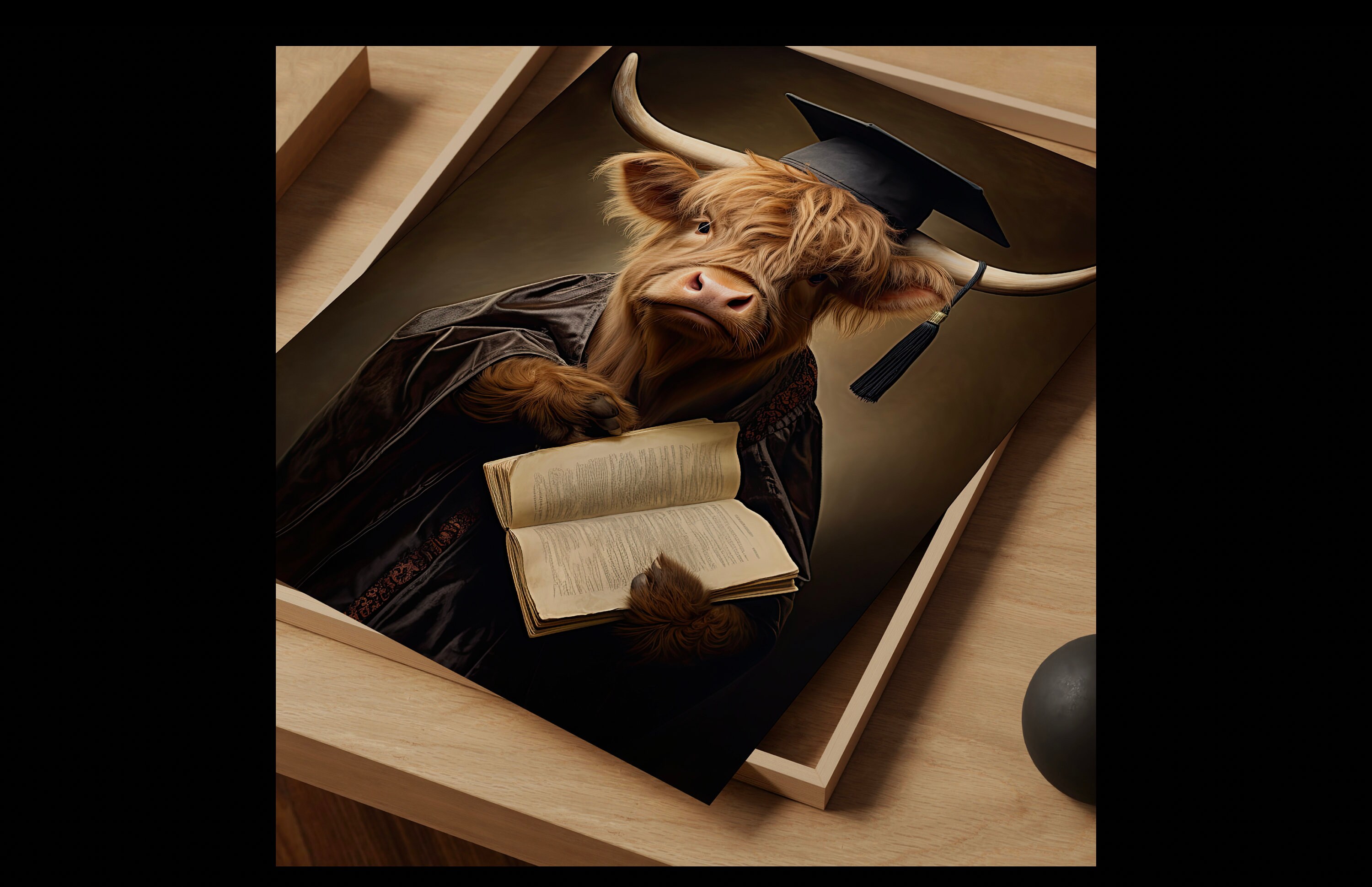 Highland Cow Wearing a Graduation Cap and Holding a Diploma. Colour ...