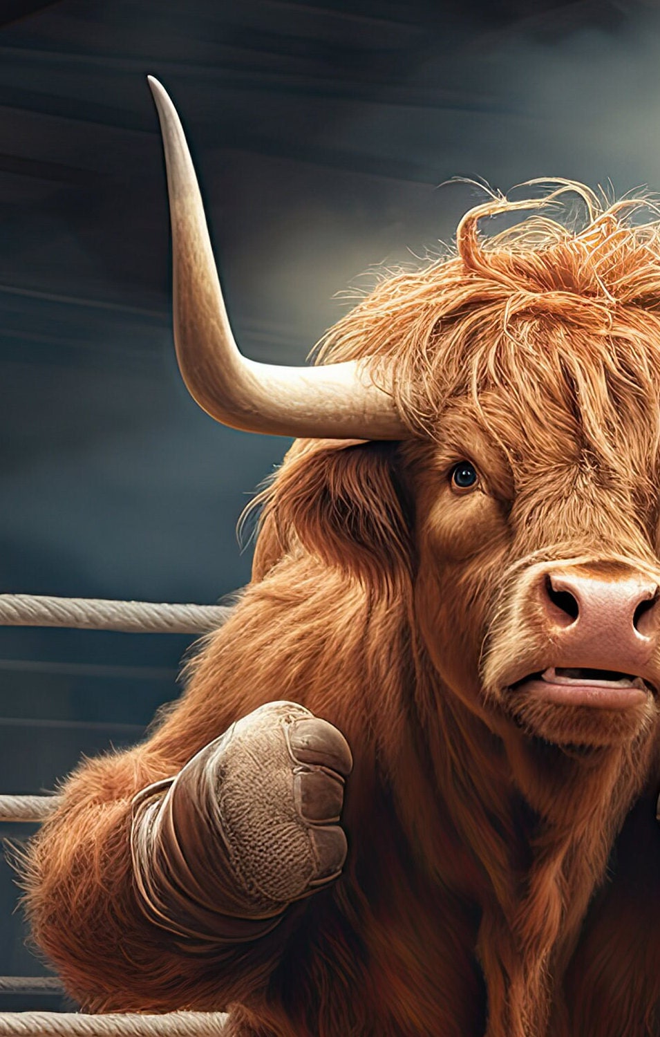 Highland Cow Boxer in the Boxing Ring. Colour Portrait INSTANT DIGITAL ...