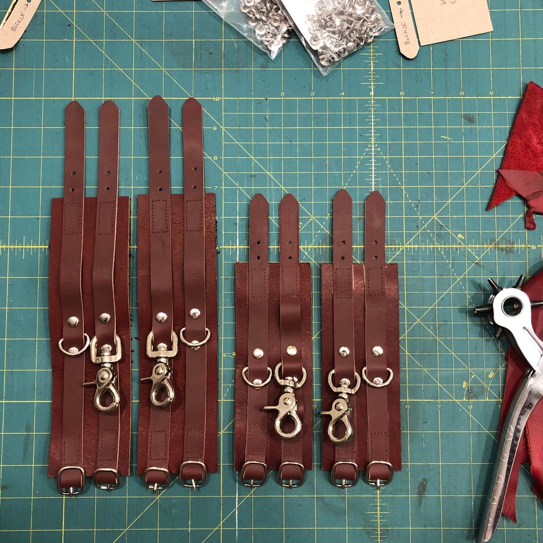 CUFFS: Custom Leather Ankle and Wrist Cuff Set Double Buckle - Etsy
