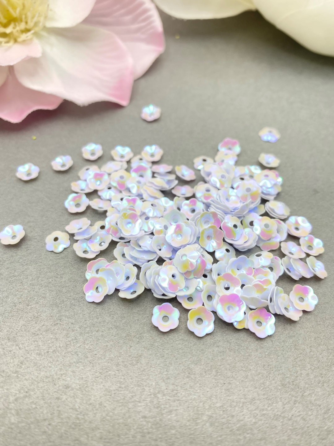 6mm Flower Cup Sequins White AB Color - Etsy