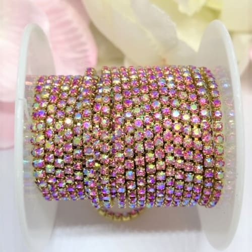1 YARD 2mm Rhinestones Cup Chain Trim Violet AB Color in Light - Etsy