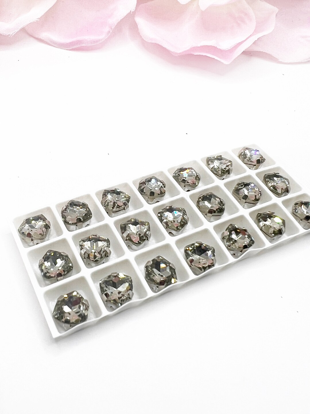 7mm Sew on Glass Crystal Black Diamond Color in Silver Color Setting ...
