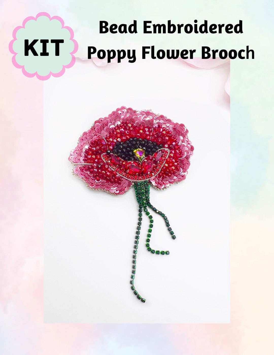 KIT Beaded Embroidered Poppy Flower Brooch DIY - Etsy