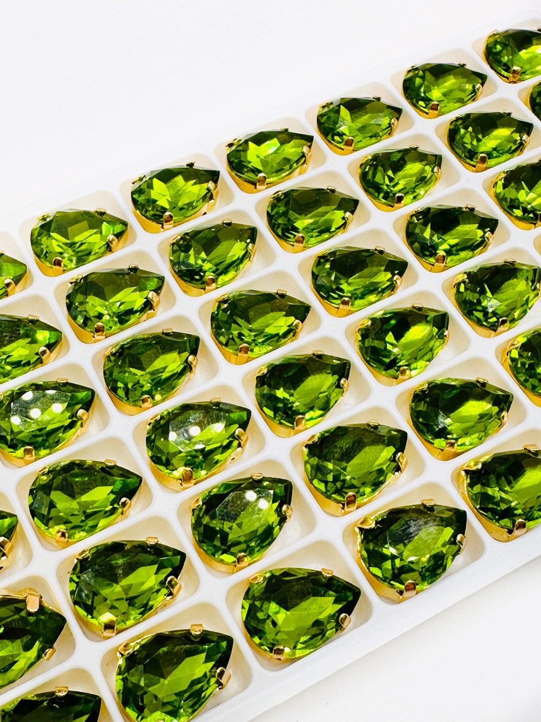 Sew on Glass Crystal Olive Color in Gold Color Setting Teardrop Shape ...