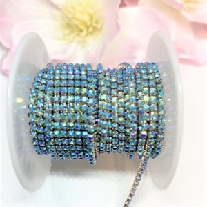 1 YARD 2mm Rhinestones Cup Chain Aquamarine AB Color in Light Gold ...
