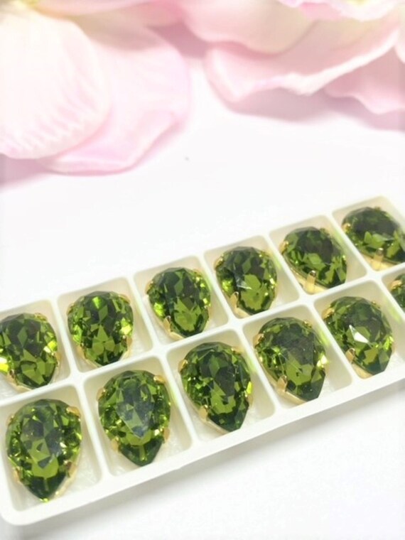 Sew on Glass Crystal Olive Color in Gold Color Setting - Etsy