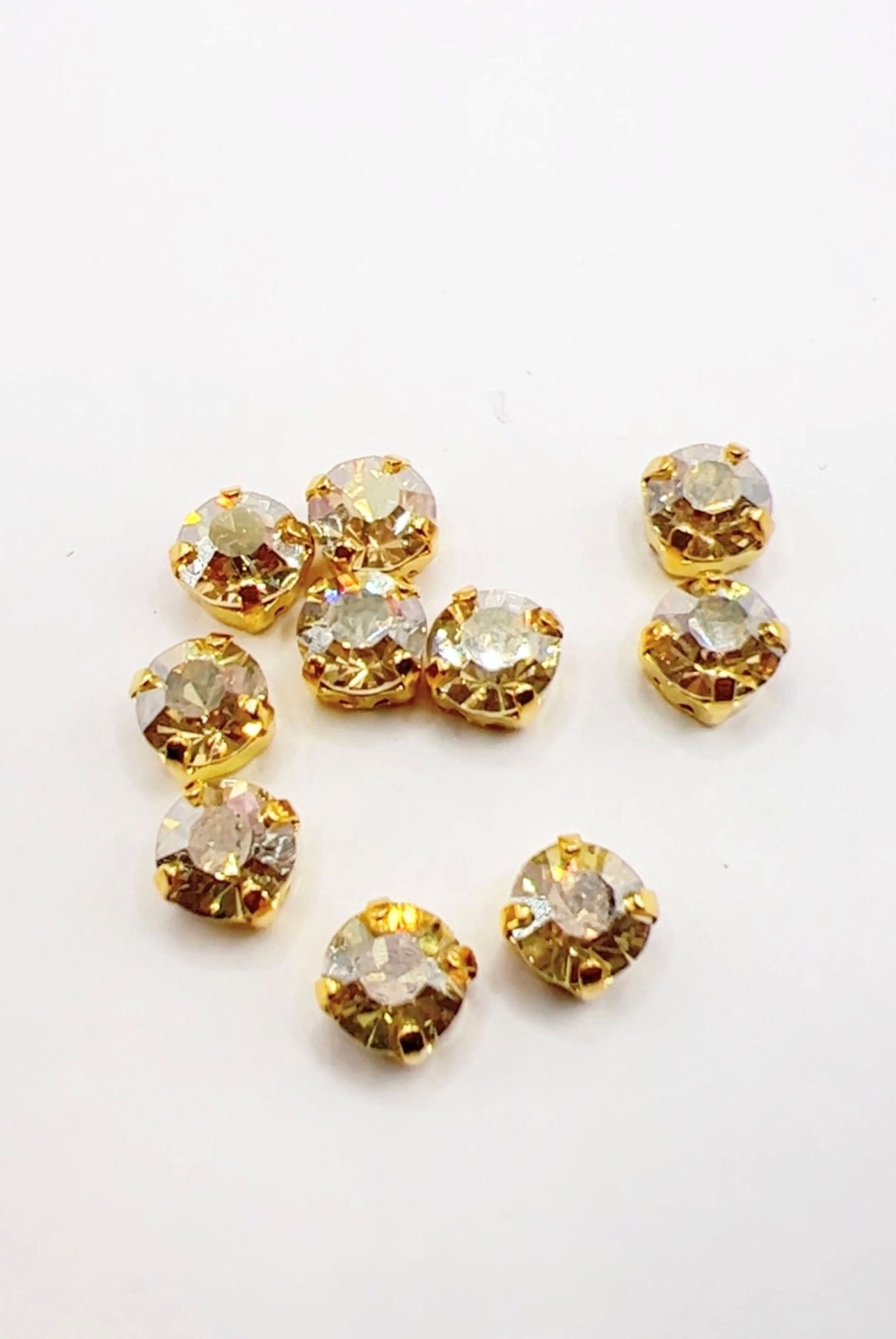 8mm, 6mm Sew on Glass Crystal Golden Shadow Color in Gold Color Setting ...