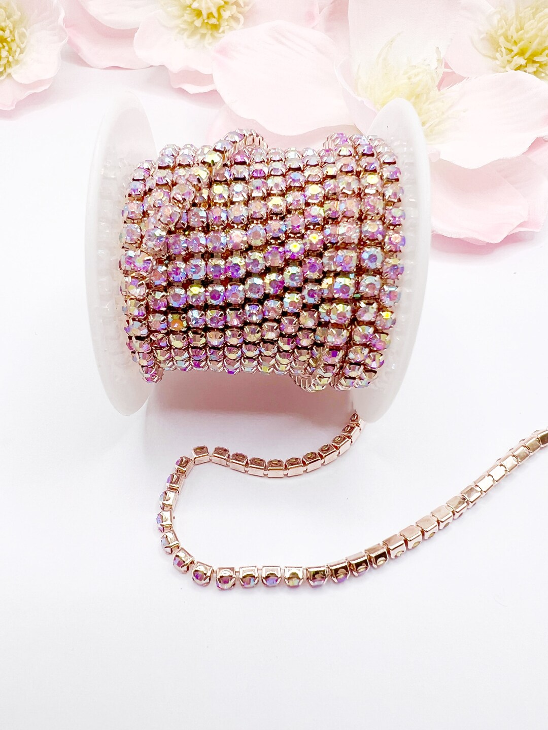 1 YARD 3mm Rhinestones Cup Chain Trim Violet AB Color in Light Gold ...