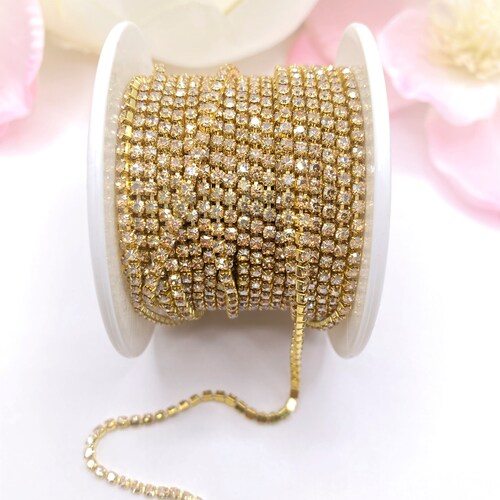 1 YARD 2mm Rhinestones Cup Chain Opal Coral Pink Color With - Etsy
