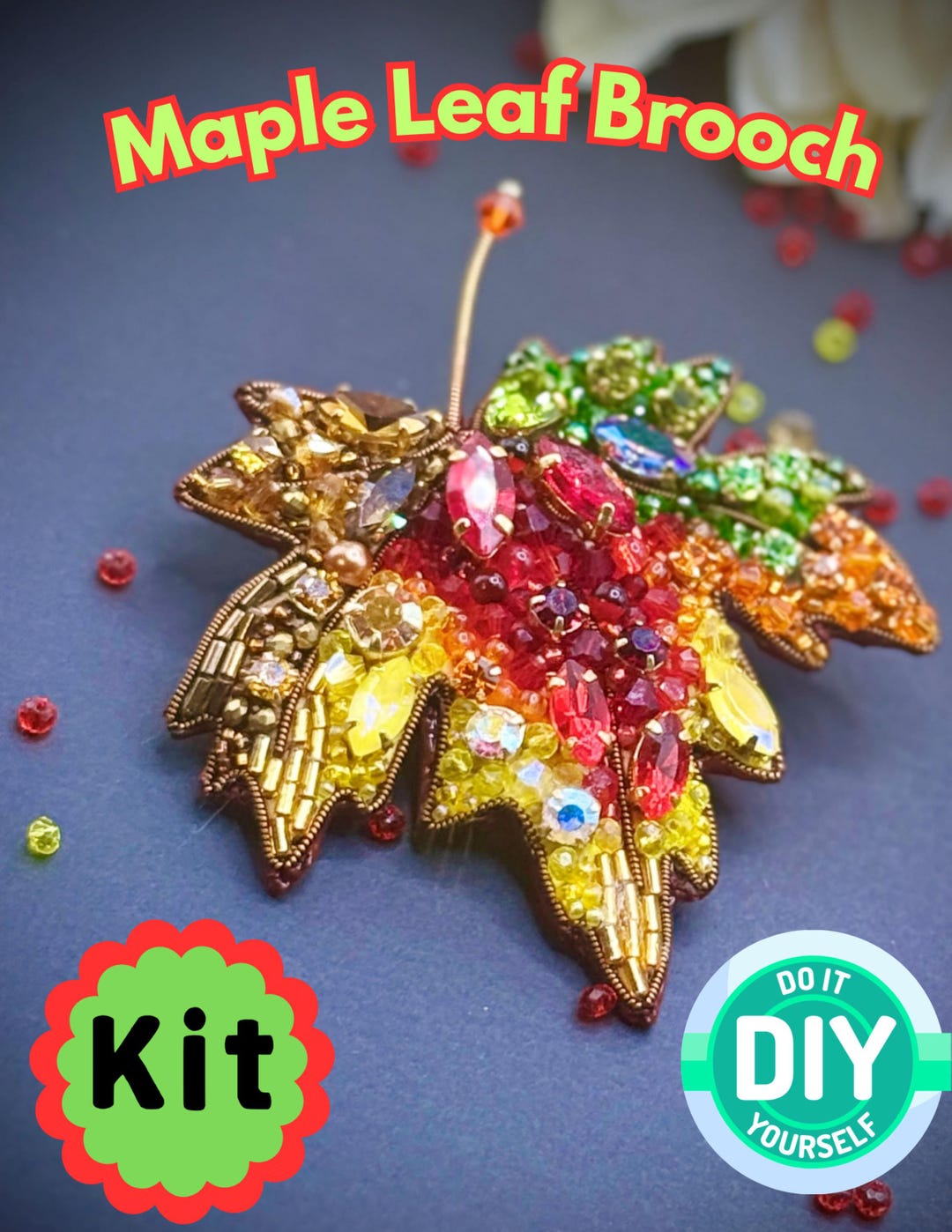 KIT Bead Embroidered Maple Leaf Brooch /DIY Bead Embroidered Set - Etsy UK