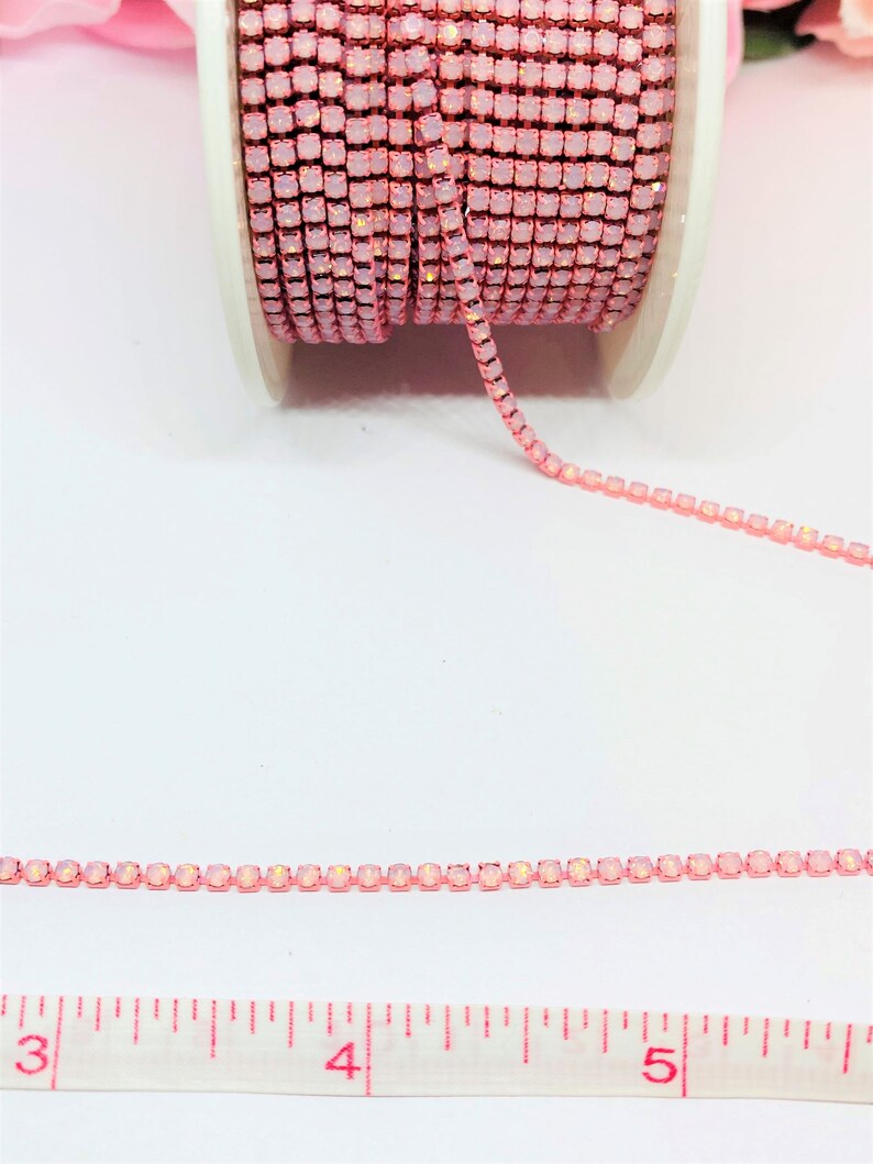 1 YARD 2mm Rhinestones Cup Chain Opal Coral Pink Color With - Etsy