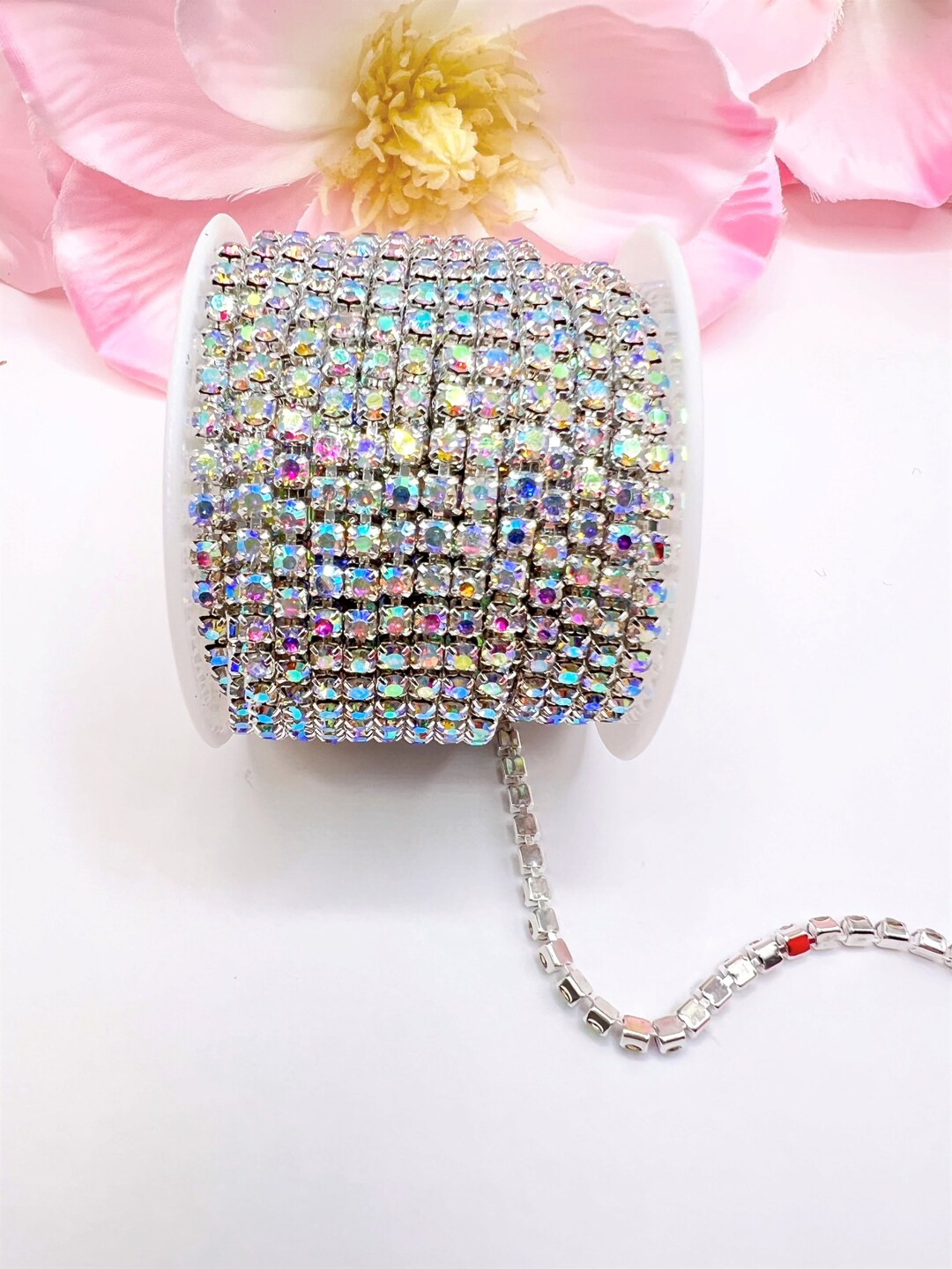 1 YARD 3mm Rhinestones Cup Chain Trim Crystal AB Color With Silver ...