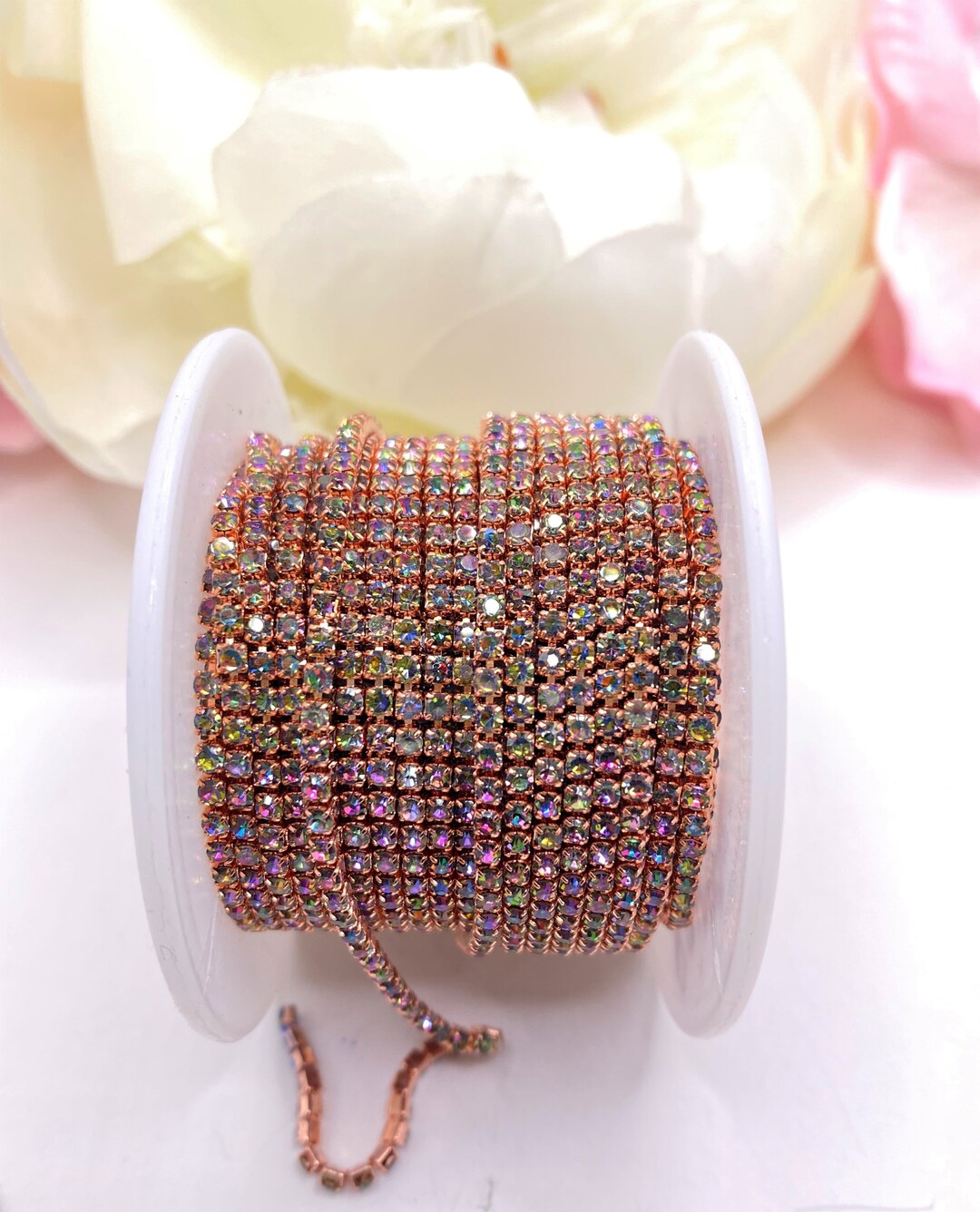1 YARD 2mm Rhinestones Cup Chain Rainbow Color in Rose Gold Color ...