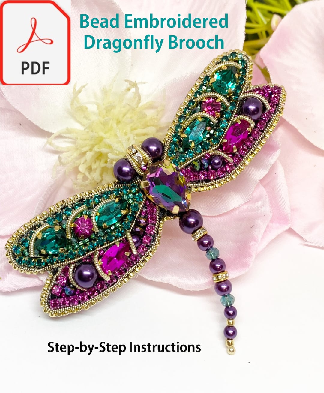 DIY Bead Embroidered Dragonfly Brooch PDF Tutorial Step-by-step ...