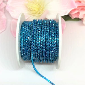 1 YARD 2mm Rhinestones Cup Chain Blue Zircon Color With the Same Color ...