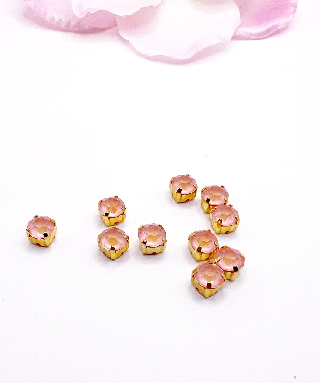 6mm SS29 Sew on Crystal Fluorescent Peach in Gold Color Setting - Set ...