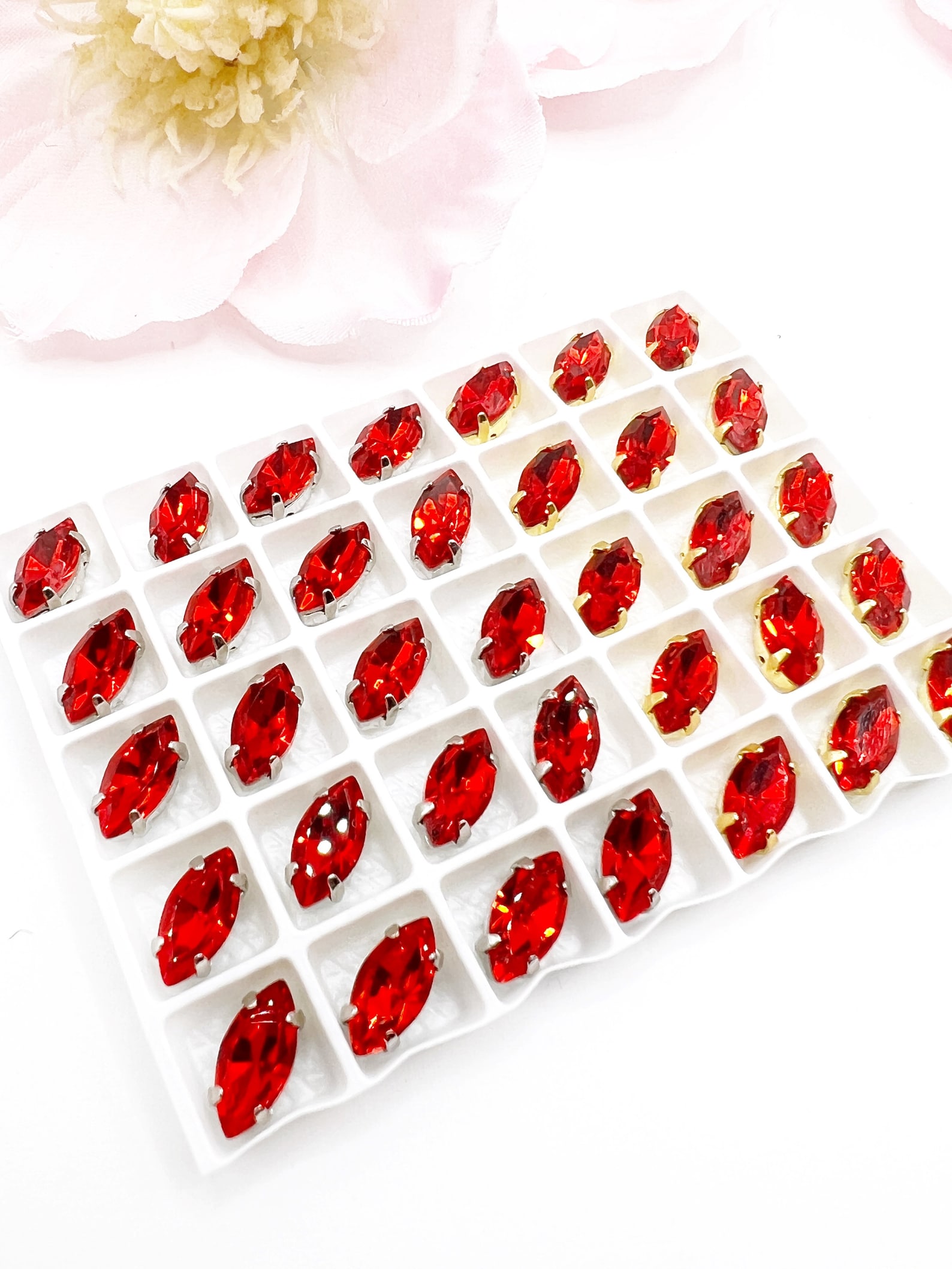 5x10 Mm Sew on Glass Crystal Light Red in Gold/silver Color Setting ...