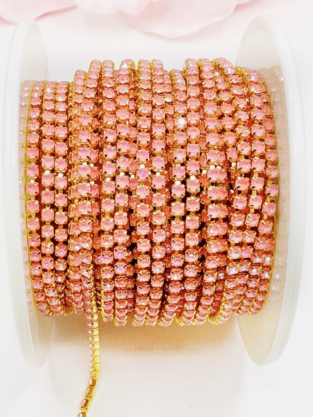 1 YARD 2mm Fluorescent Juicy Peach Delight Rhinestones Cup Chain in ...