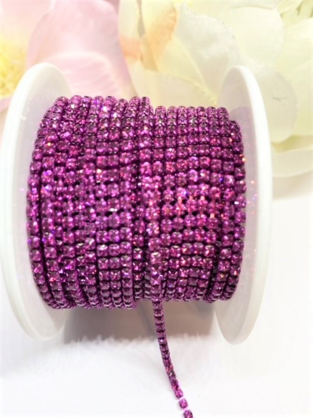 1 YARD 2mm Rhinestones Cup Chain Deep Pink Color With the Same Color ...