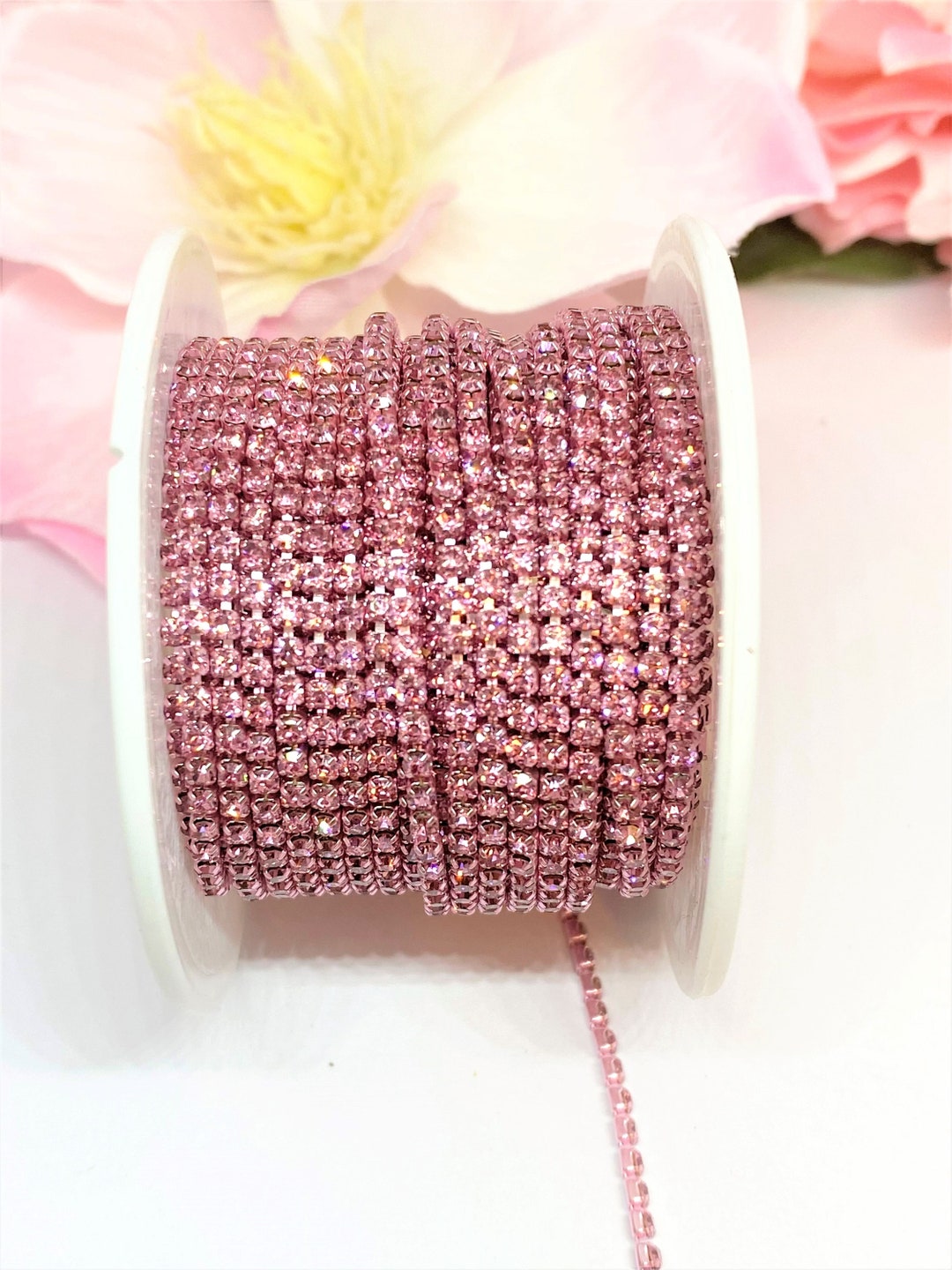 1 YARD 2mmrhinestones Cup Chain Trim Light Pink Color With the Same ...