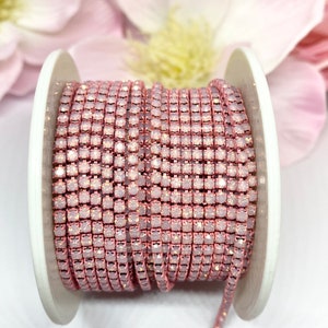1 YARD 2mm Rhinestones Cup Chain Opal Coral Pink Color With the Same ...