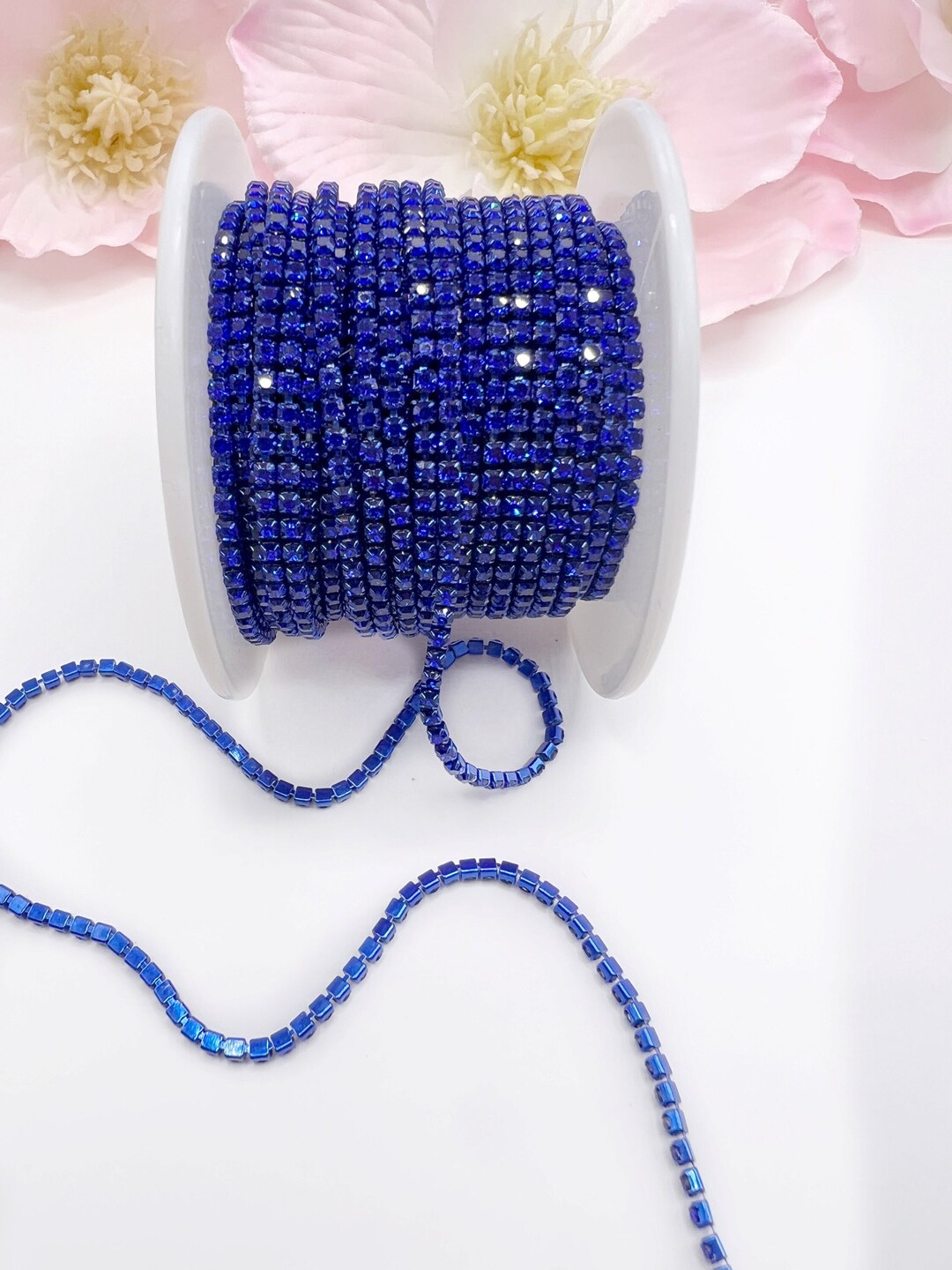 1 YARD 2mm Rhinestones Cup Chain Sapphire Color in Same Color Setting ...