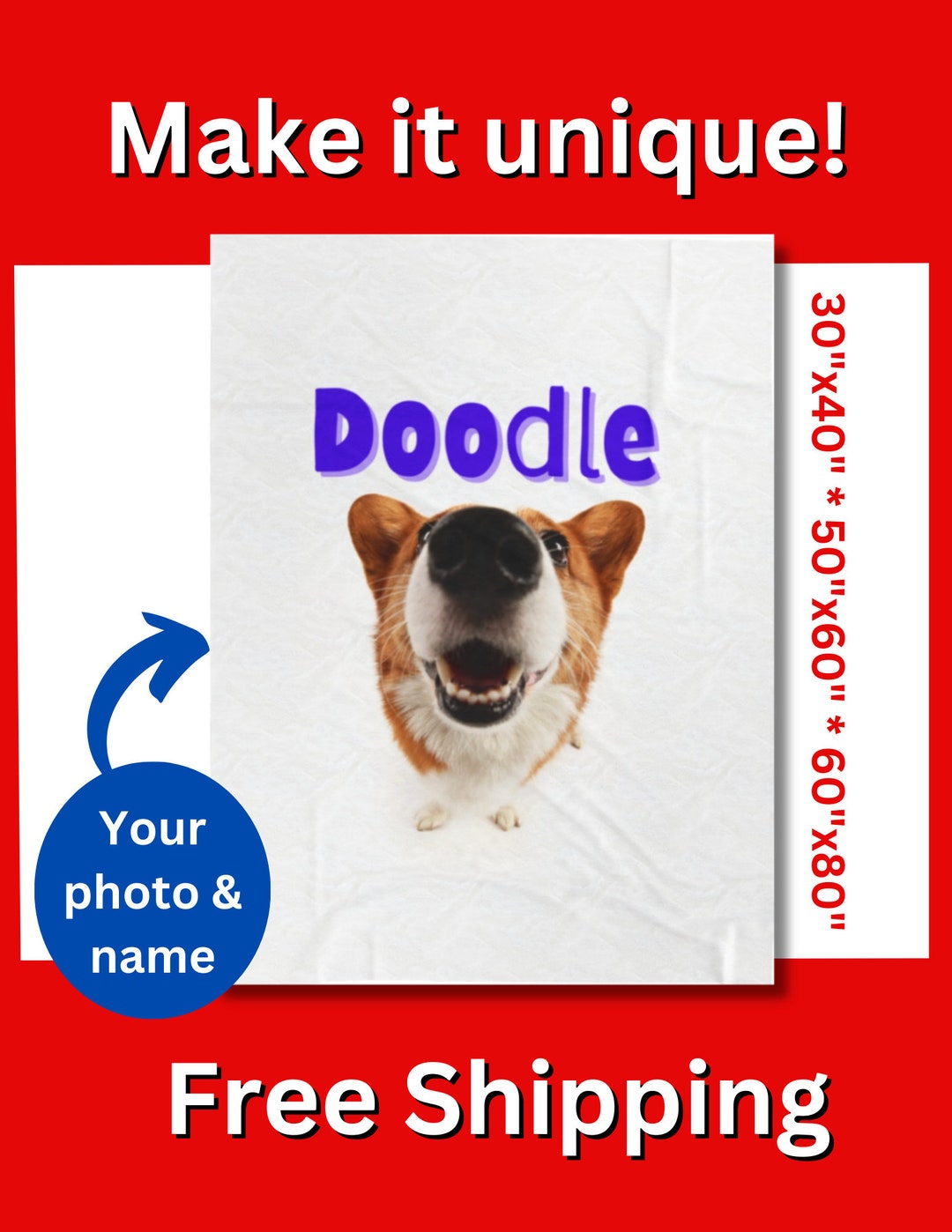 Corgi Custom Dog Velveteen Plush Photo Blanket Gift 30x40 50x60 60x80 ...
