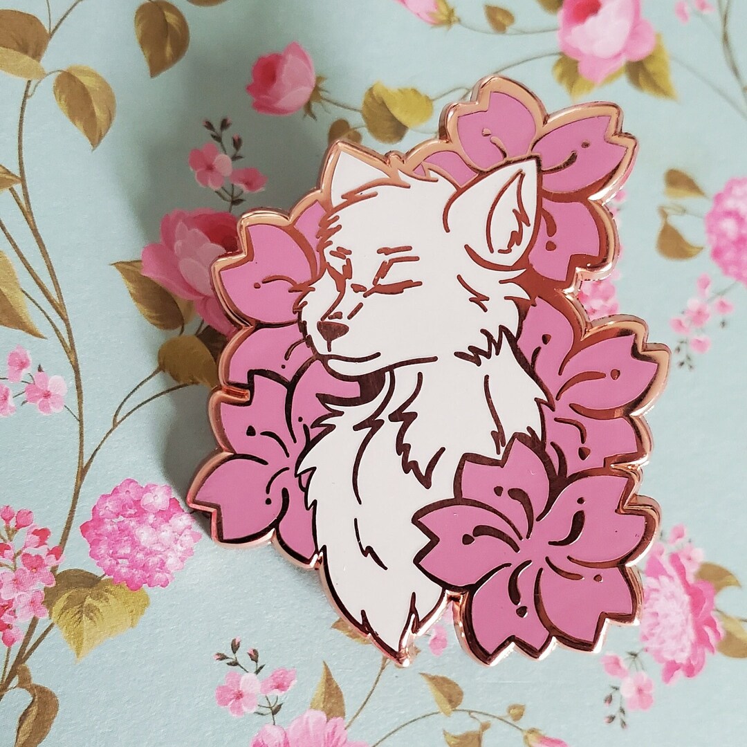 Cherry Blossom Wolf Enamel Pin - Etsy