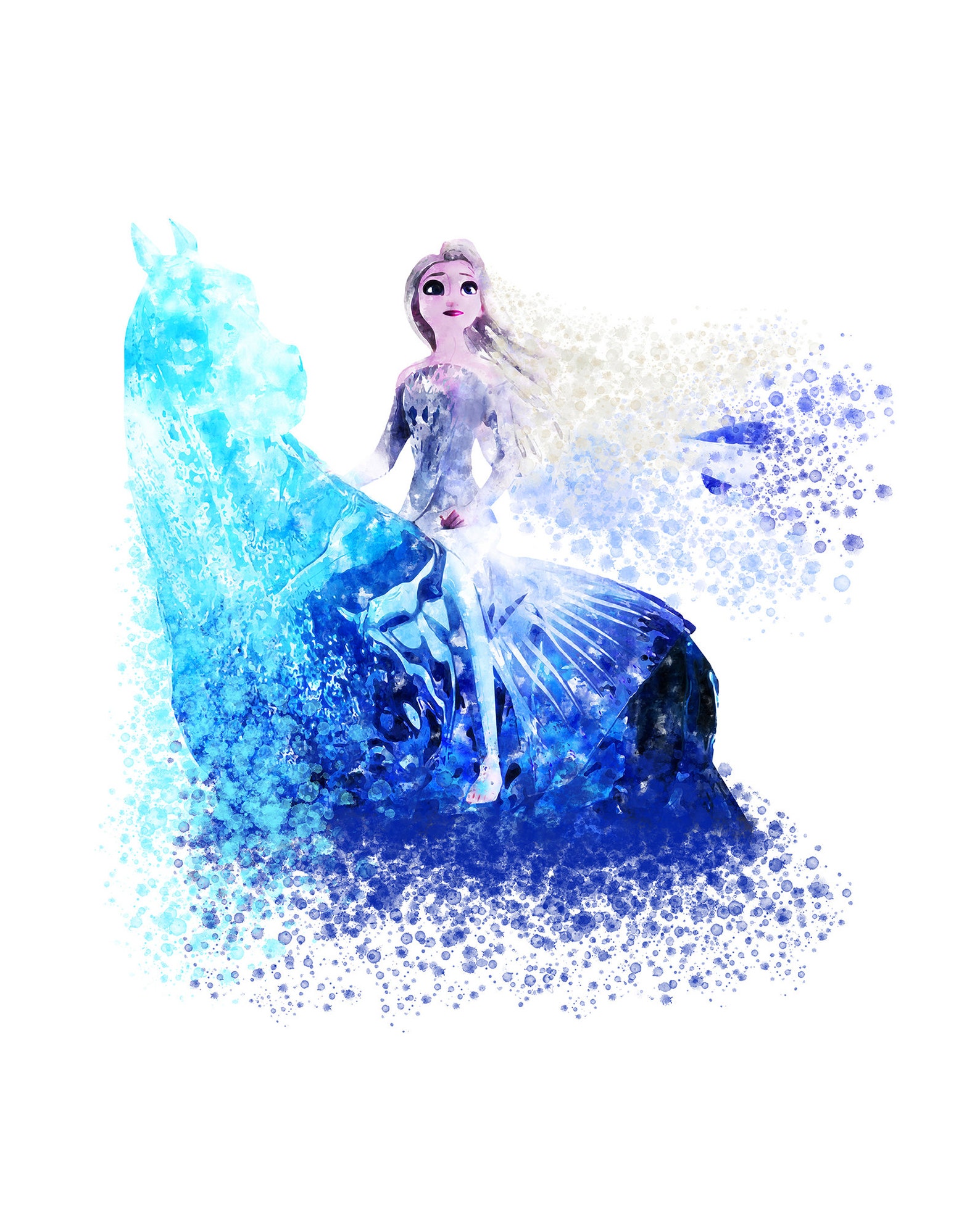 Frozen 2 Elsa Water Horse Watercolor Art Print Frozen Printable Poster ...
