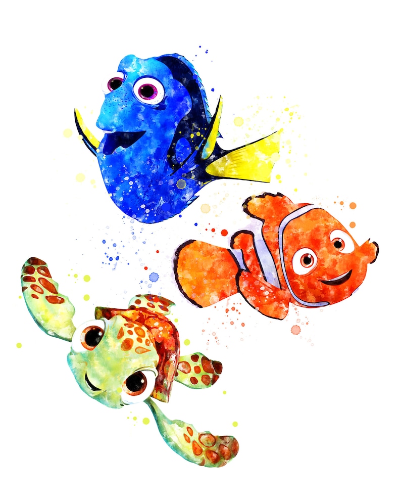Finding Nemo Dory Squirt Turtle Watercolor Printable Nemo Art - Etsy