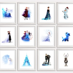 Frozen Watercolor Art Print Printable Poster Set 12 Frozen 2 Princess ...