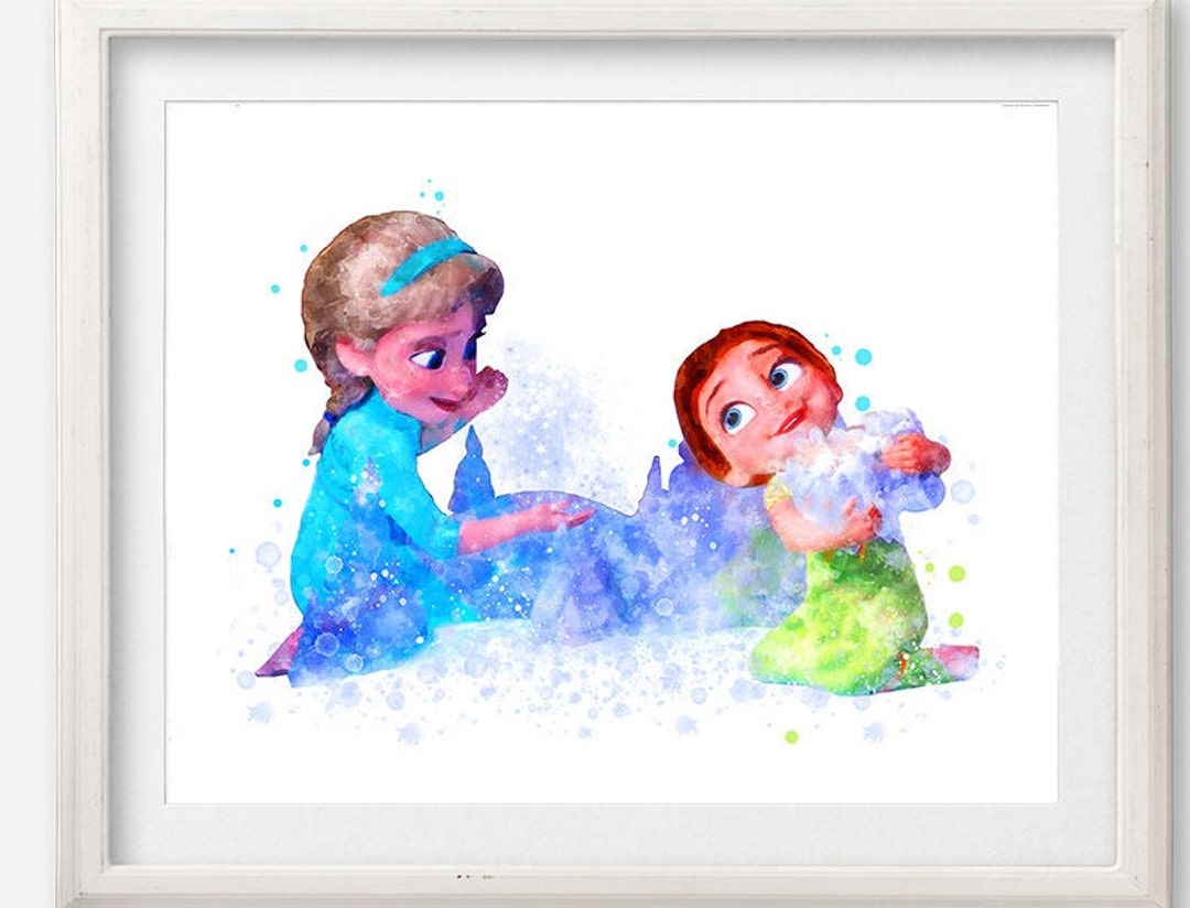 Child Elsa Anna Art Print Watercolor Frozen Youth Elsa Anna Poster ...