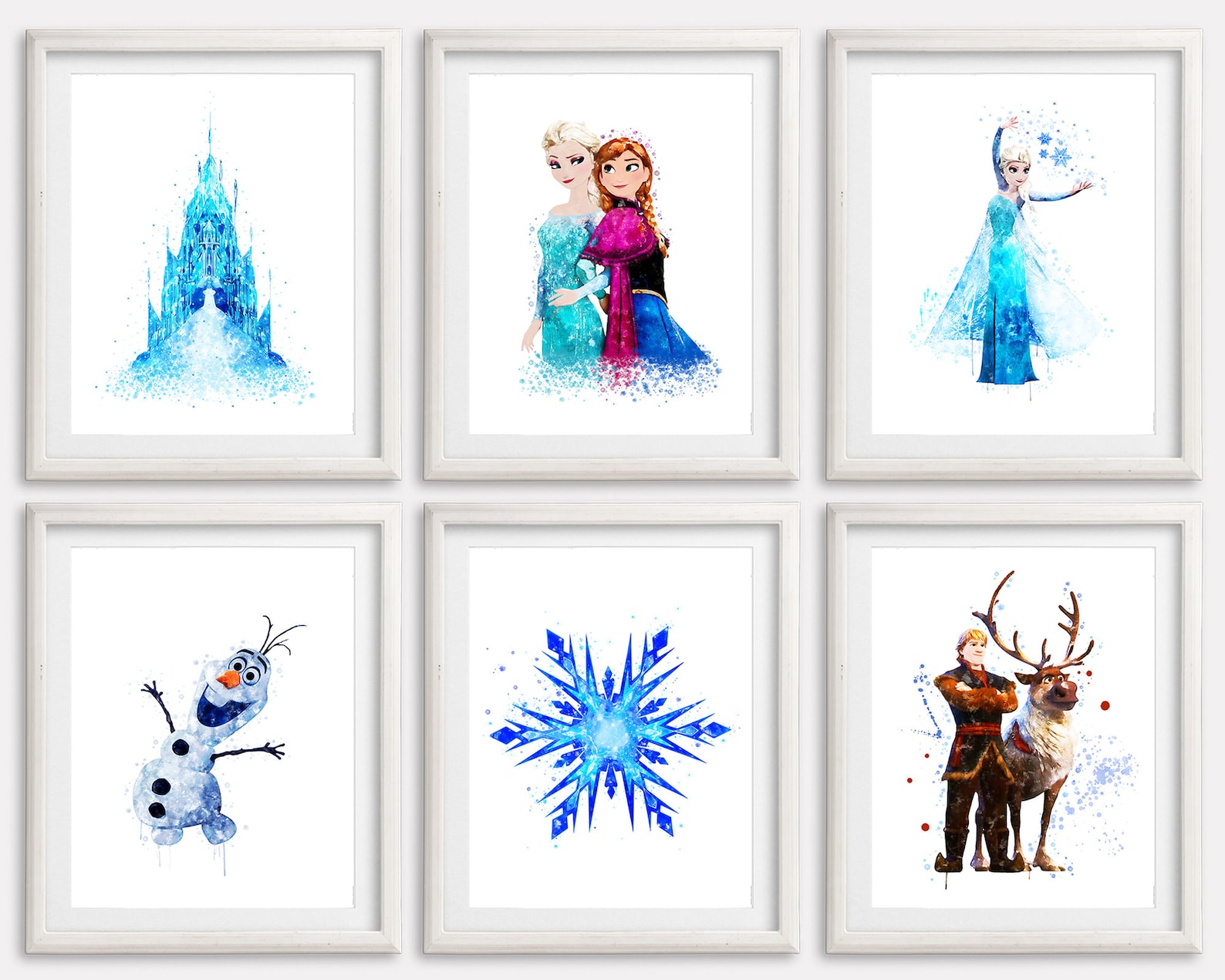 Frozen Wash Drawing Wall Decor Set6 Frozen Elsa Anna Aquarelle - Etsy