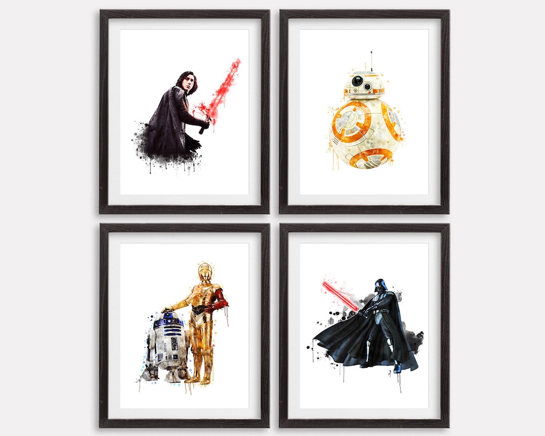Star Wars Art Print Set4 Watercolor Poster Bb8 Printable Kylo Ren ...
