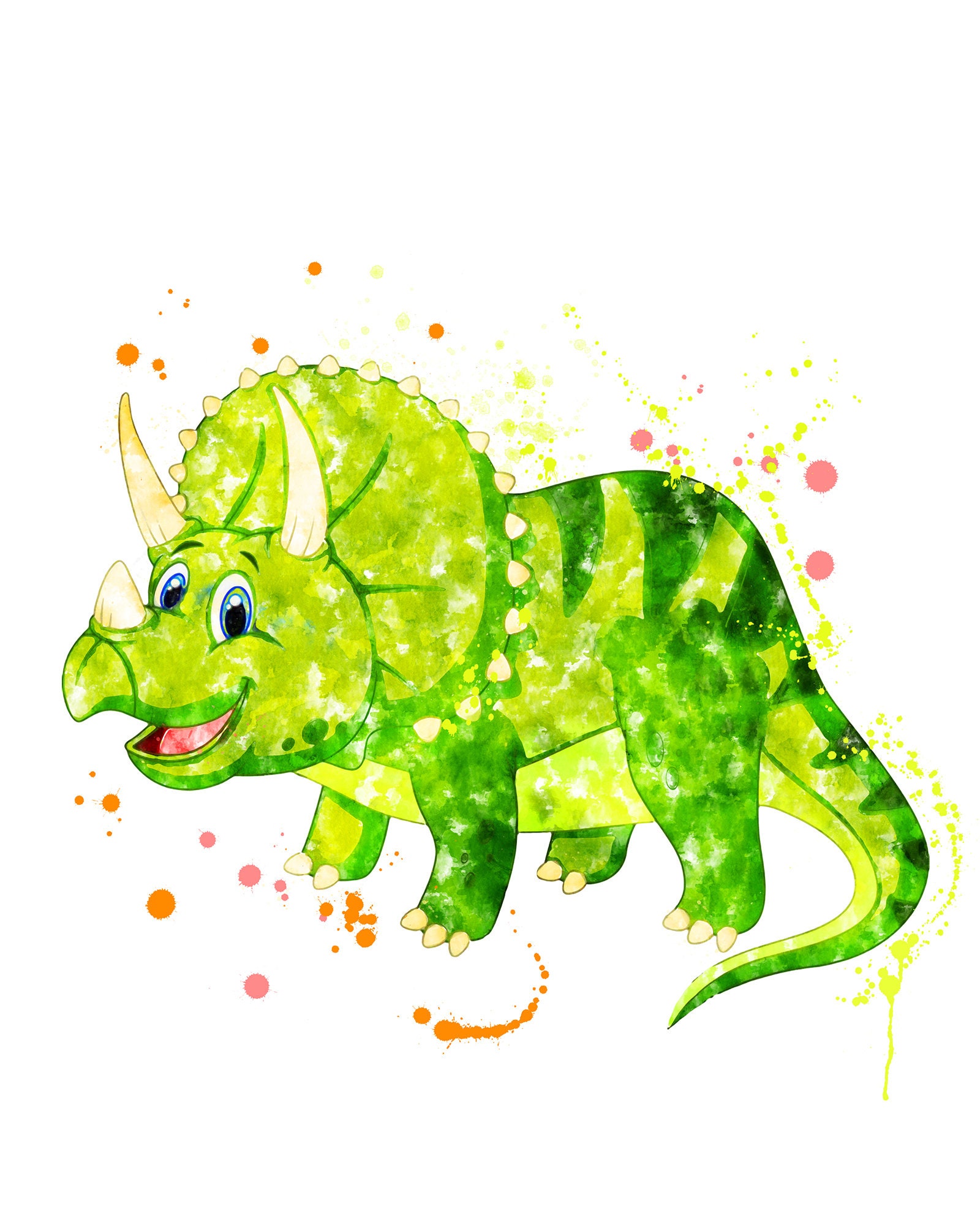 Dinosaur Triceratops Watercolor Art Print Poster Jurassic Animals Wall ...