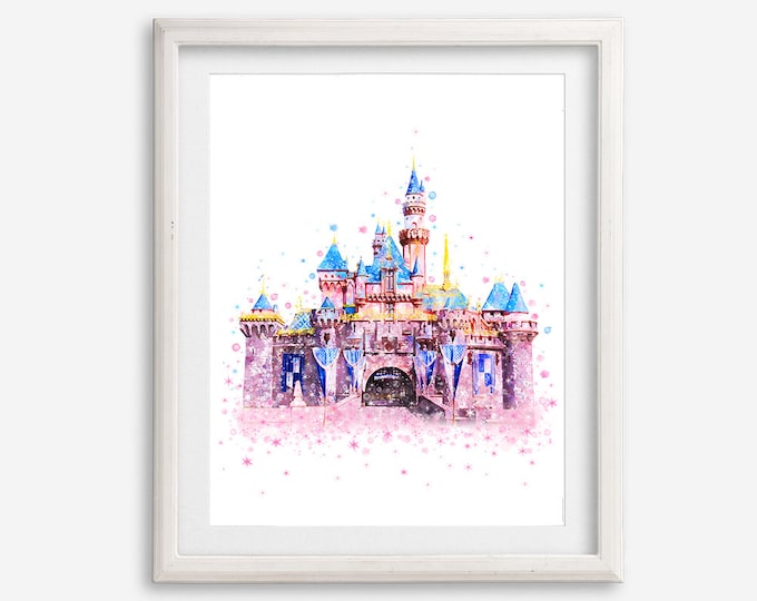 Floral Disneyland Magic Kingdom Art Print - Nursery Wall Art, Magic ...