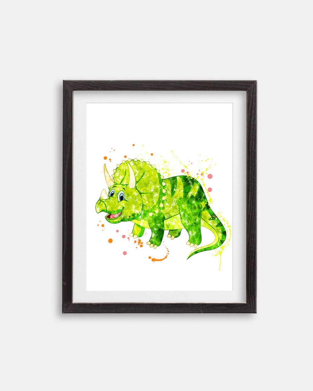 Dinosaur Triceratops Watercolor Art Print Poster Jurassic Animals Wall ...