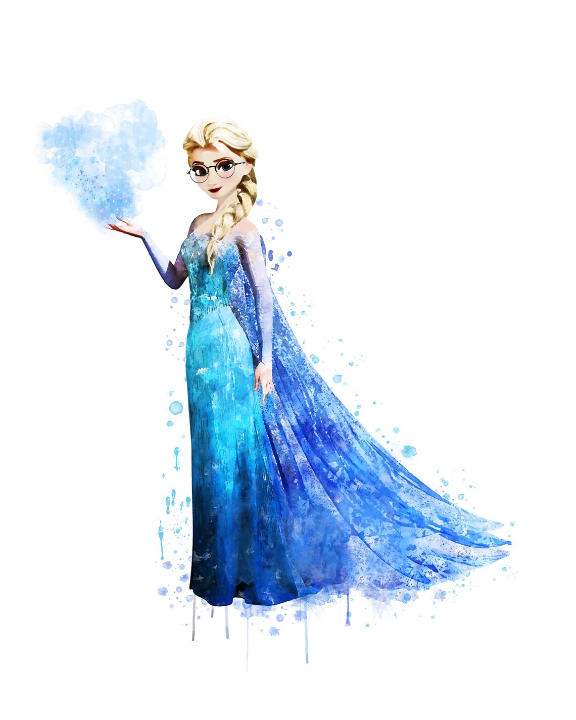 Elsa With Glasses Watercolor Elsa Art Print Glasses Practice - Etsy