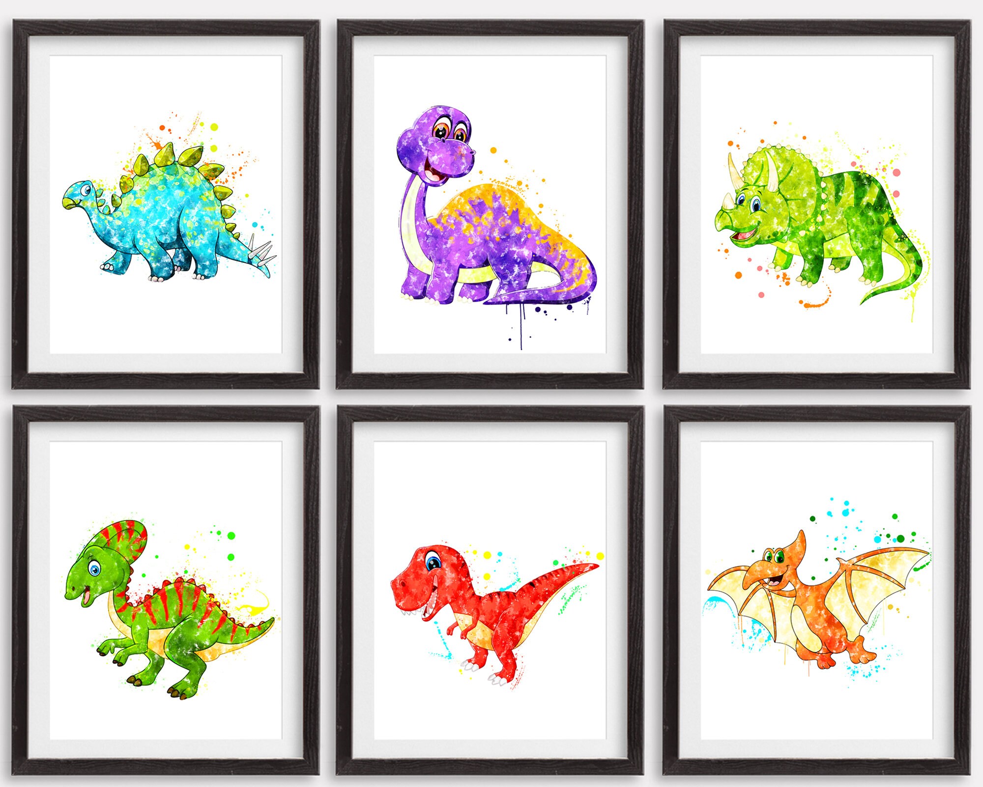 Dinosaurs Watercolor Set 6 Poster Printable Dinosaurs Print - Etsy