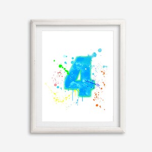 Number Four Watercolor Art Print Printable Poster Nursery Wall Art ...