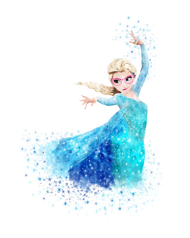 Frozen Queen Elsa With Glasses Art Print Watercolor Princess - Etsy
