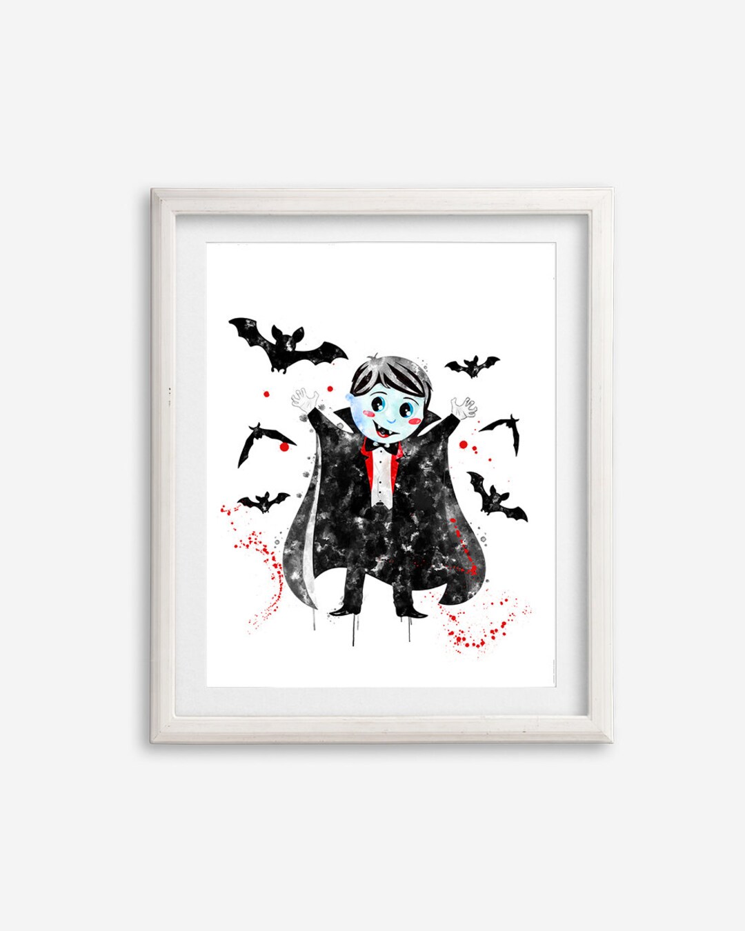 Vampire Watercolor Art Print Poster Printable Halloween Wall Decor Cute ...