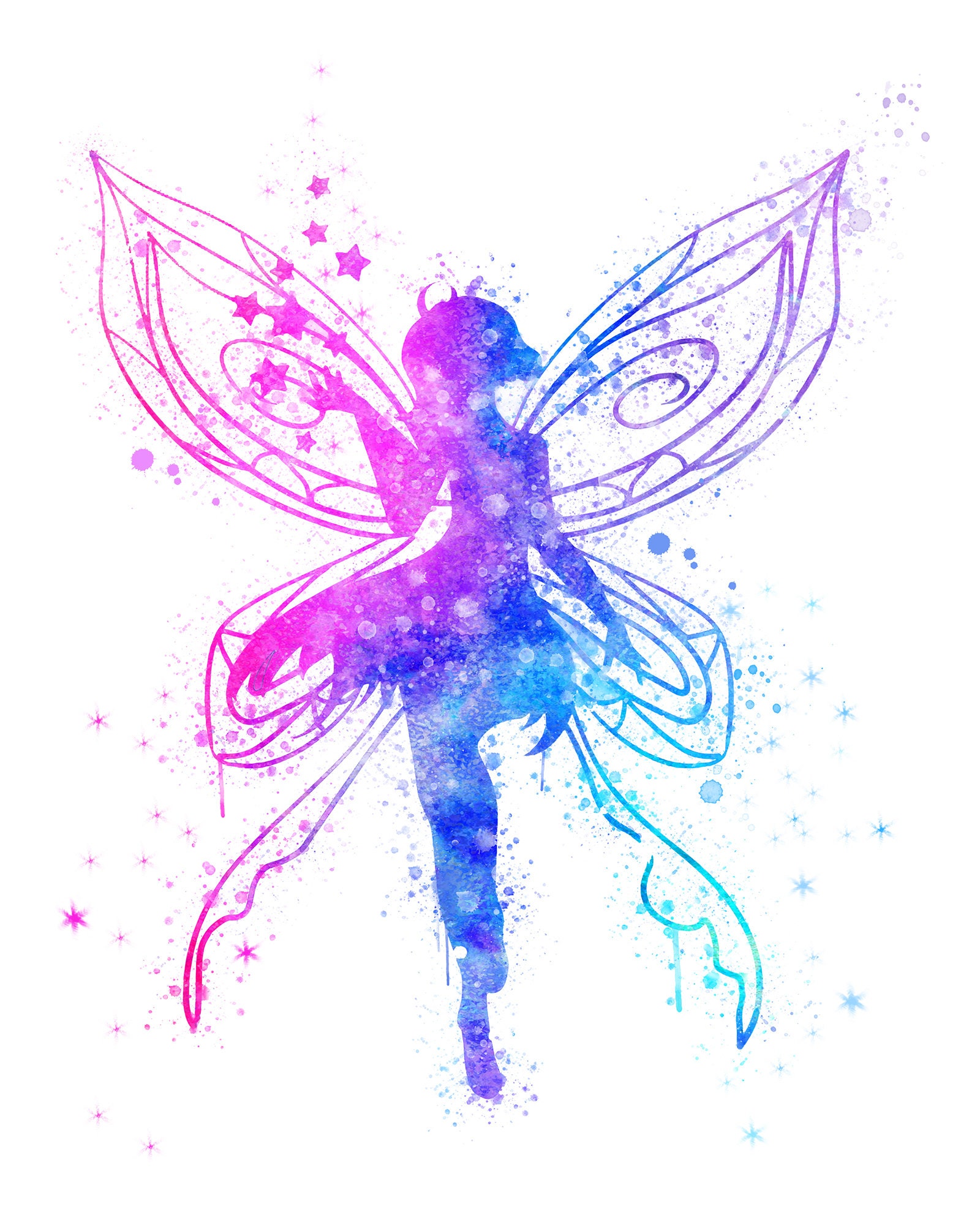 Fairy Print Art Watercolor Printable Poster Fairytale Artwork | Etsy