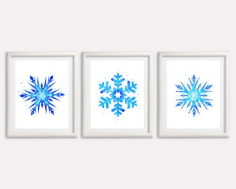 Frozen Art Print Watercolor Snowflake Set Poster Christmas Printable ...