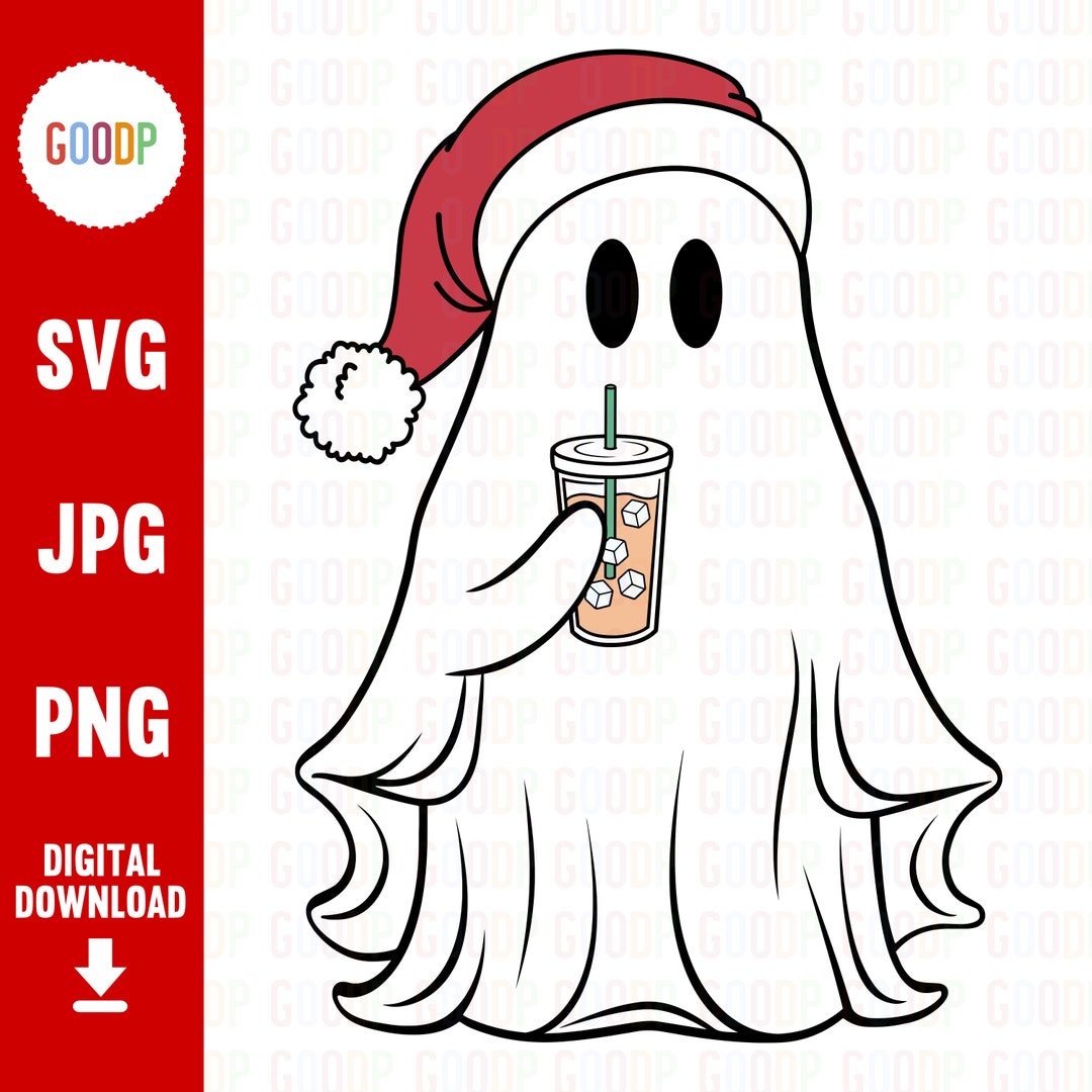 Ghost Drinking Iced Coffee, Christmas Png, Santa Claus Png, Holiday ...