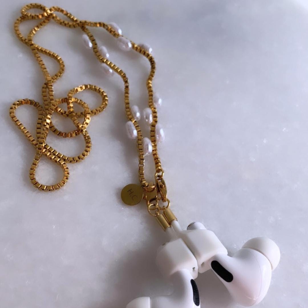 AirPod Strap Pearl Drop Stainless Steel Earbud Holder Airpodchain ...