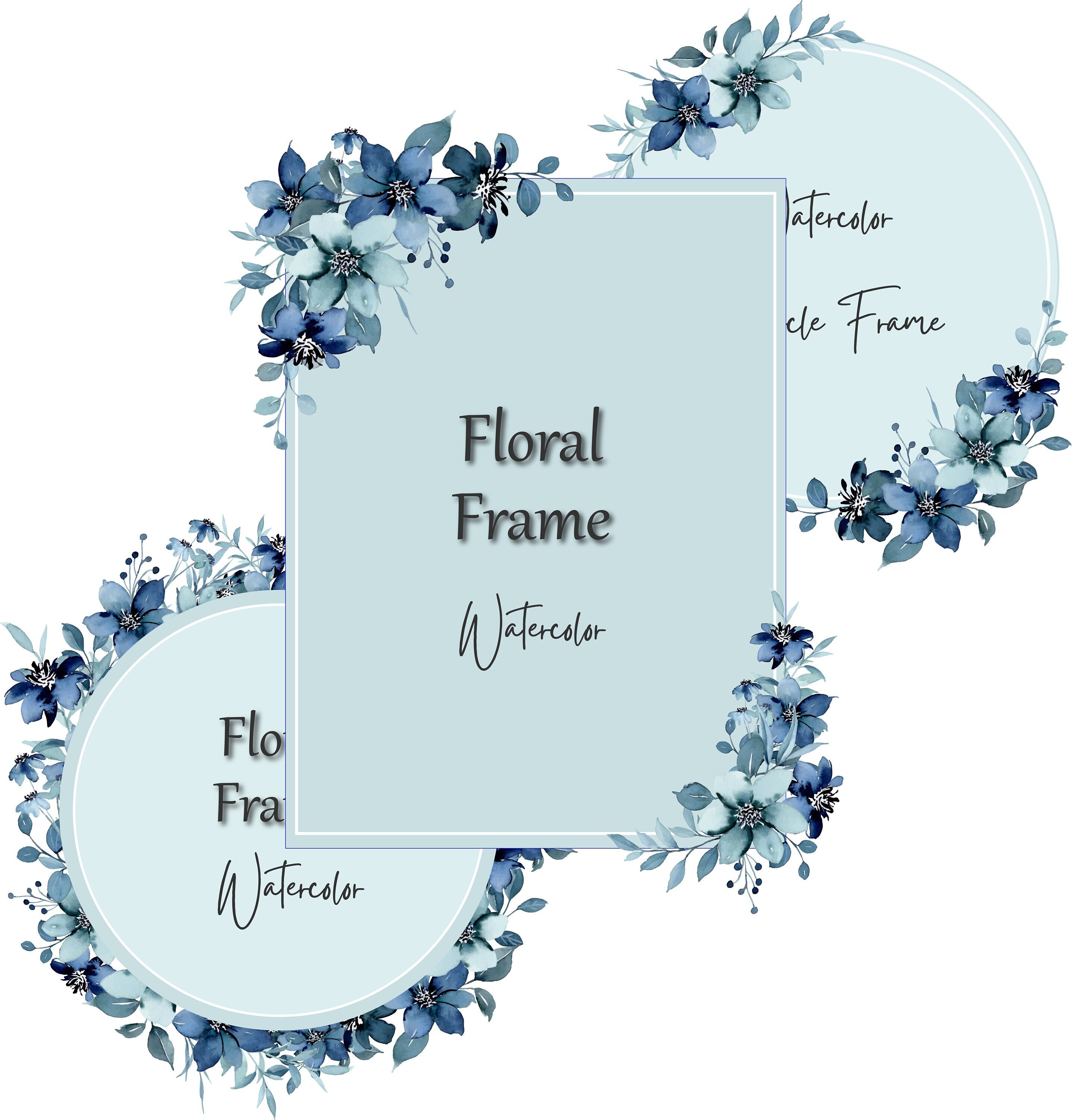 Watercolor Blue Flower Frame Wreath Blue Flower Clipart - Etsy
