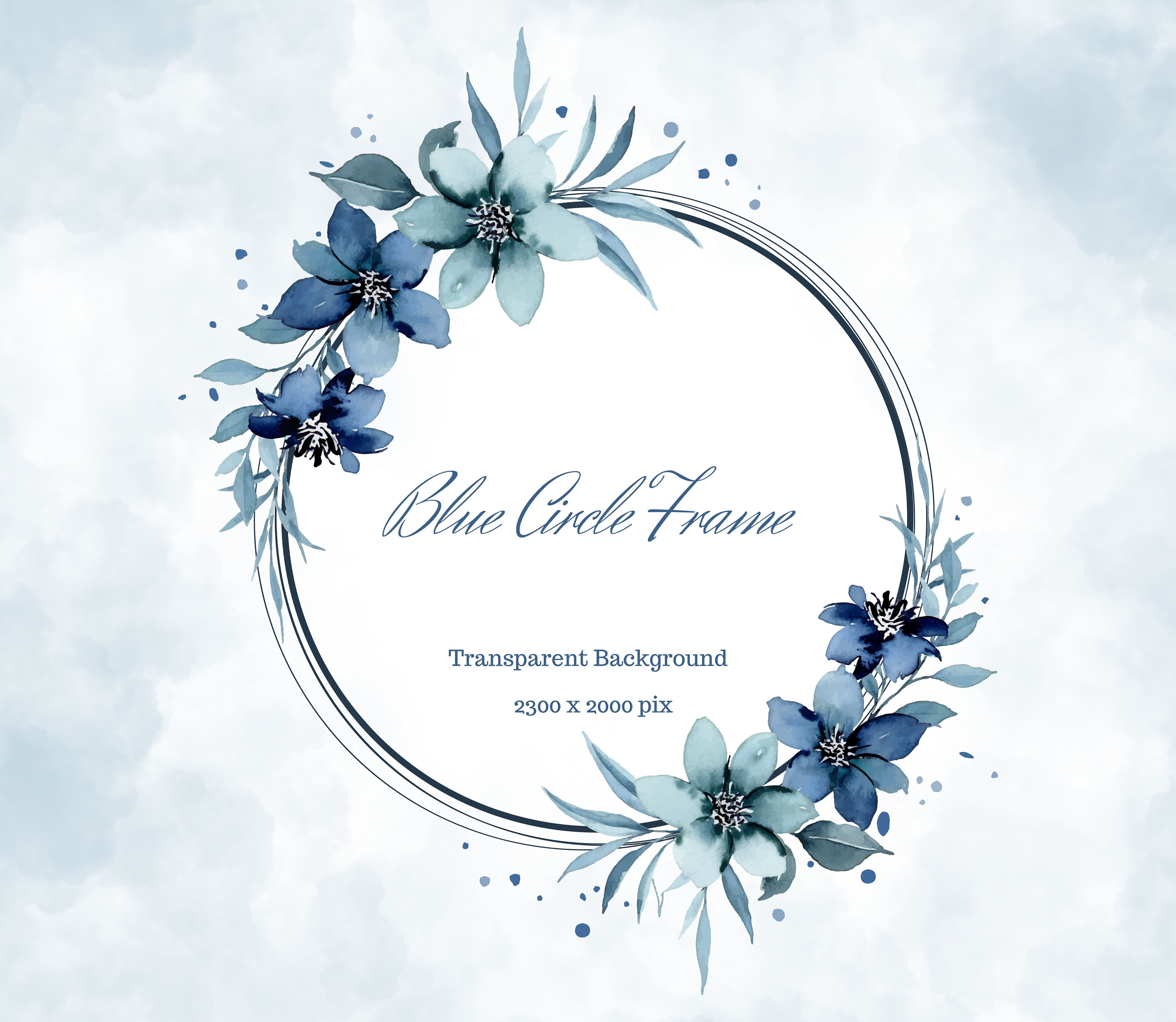 Blauer Aquarell Blumenkreis Rahmen, blaue Blume Geometrischer Rahmen ...